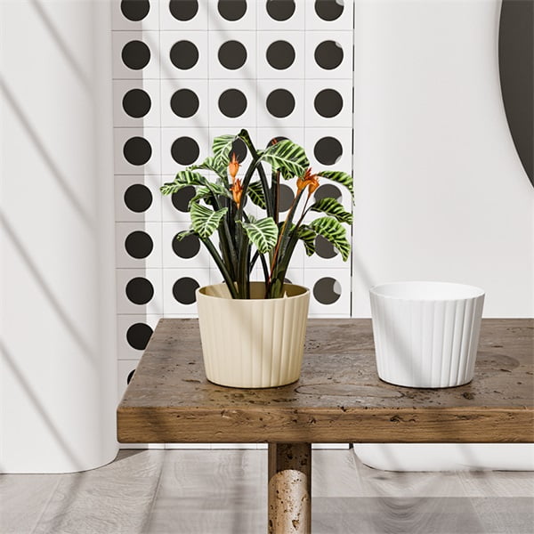 Colorful Vertical Striped Ceramic Pots with Drainage Holes