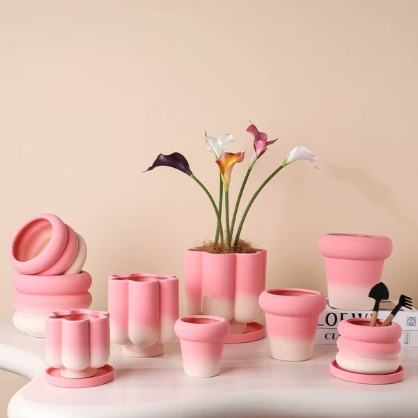 Wholesale Pink Ceramic Flower Pots – Gradient Modern Planters