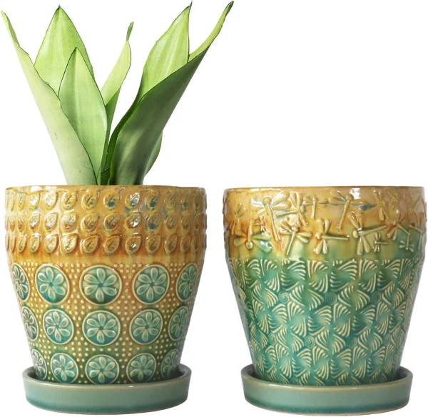Wholesale Pattern Ceramic Flower Pots – Glazed with Embossed Design