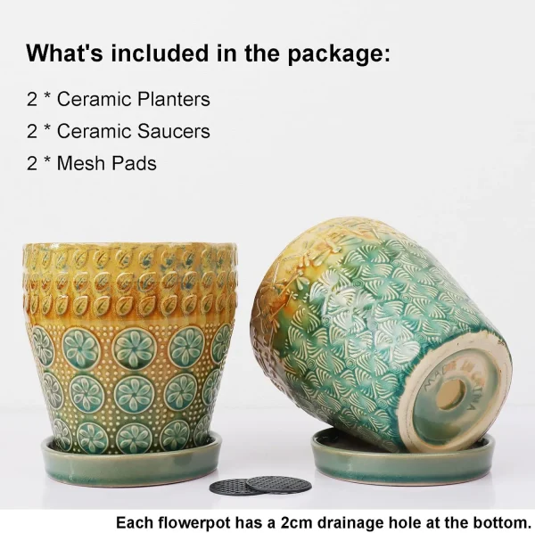 Wholesale Pattern Ceramic Flower Pots – Glazed with Embossed Design