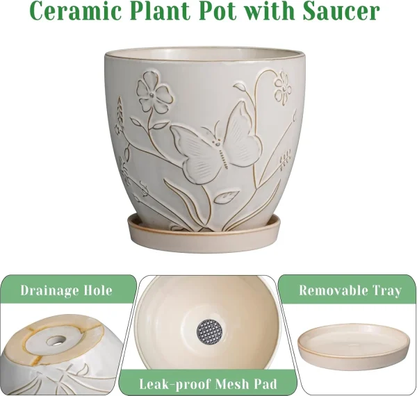 Wholesale Embossed Butterfly Ceramic Flower Pot – Elegant Glazed Planter