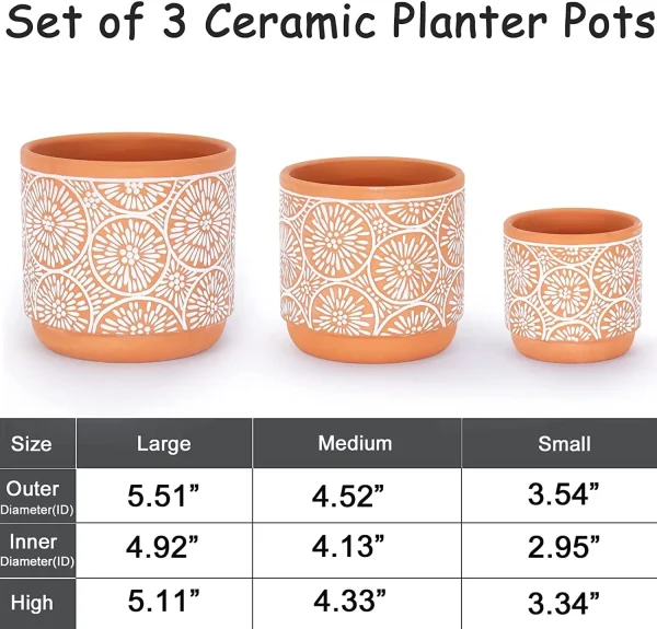 Wholesale Pattern Ceramic Flower Pots – Terracotta White Embossed Planters