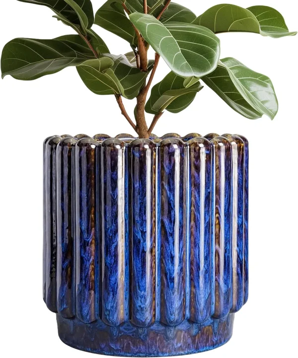 Wholesale Premium Small Ceramic Planter – Blue Glazed Vertical Stripe ...