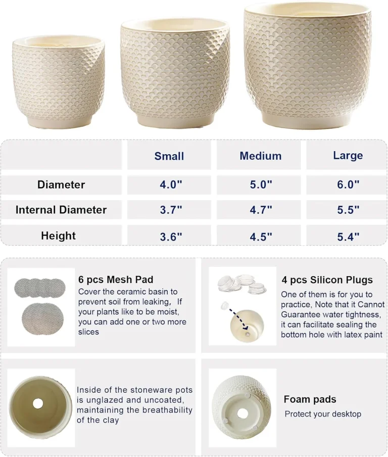 Textured Ivory Ceramic Planter Set for Wholesale